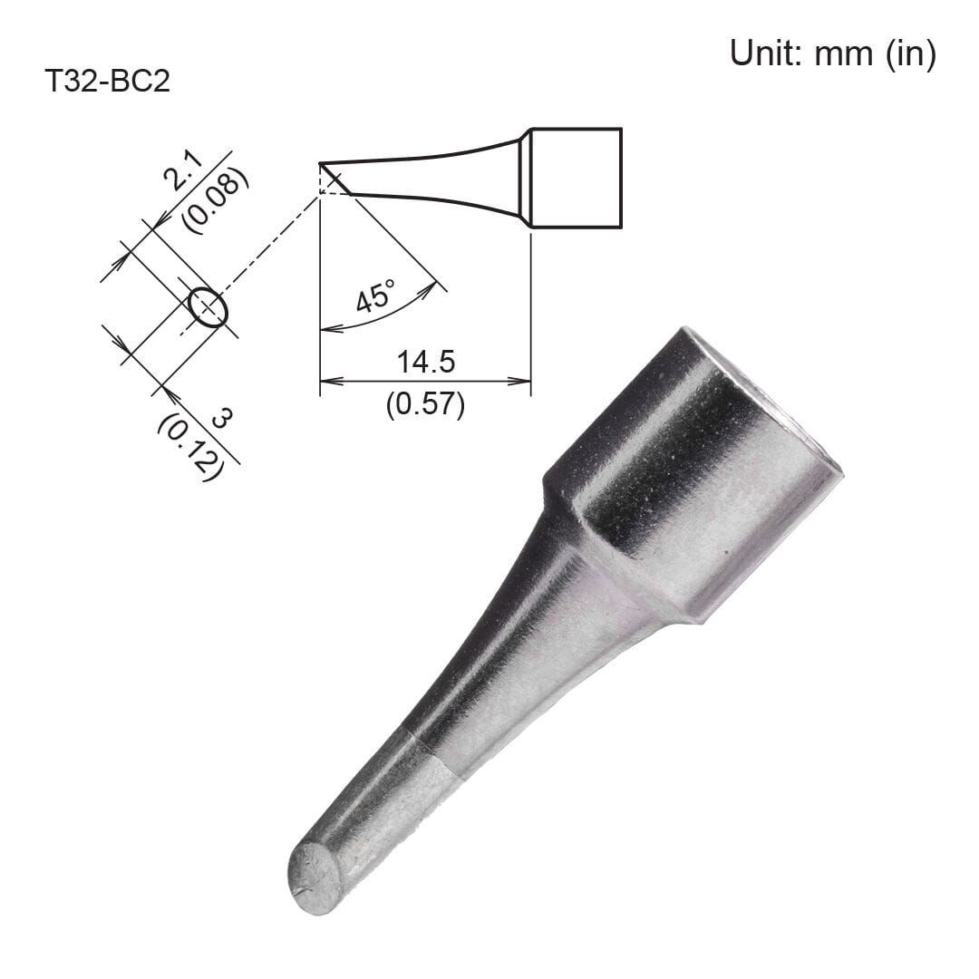 Hakko T32-BC2 Tip, Bevel 2.1mm/45° x 14.5mm for FX-8806 Soldering – SMT Supplies