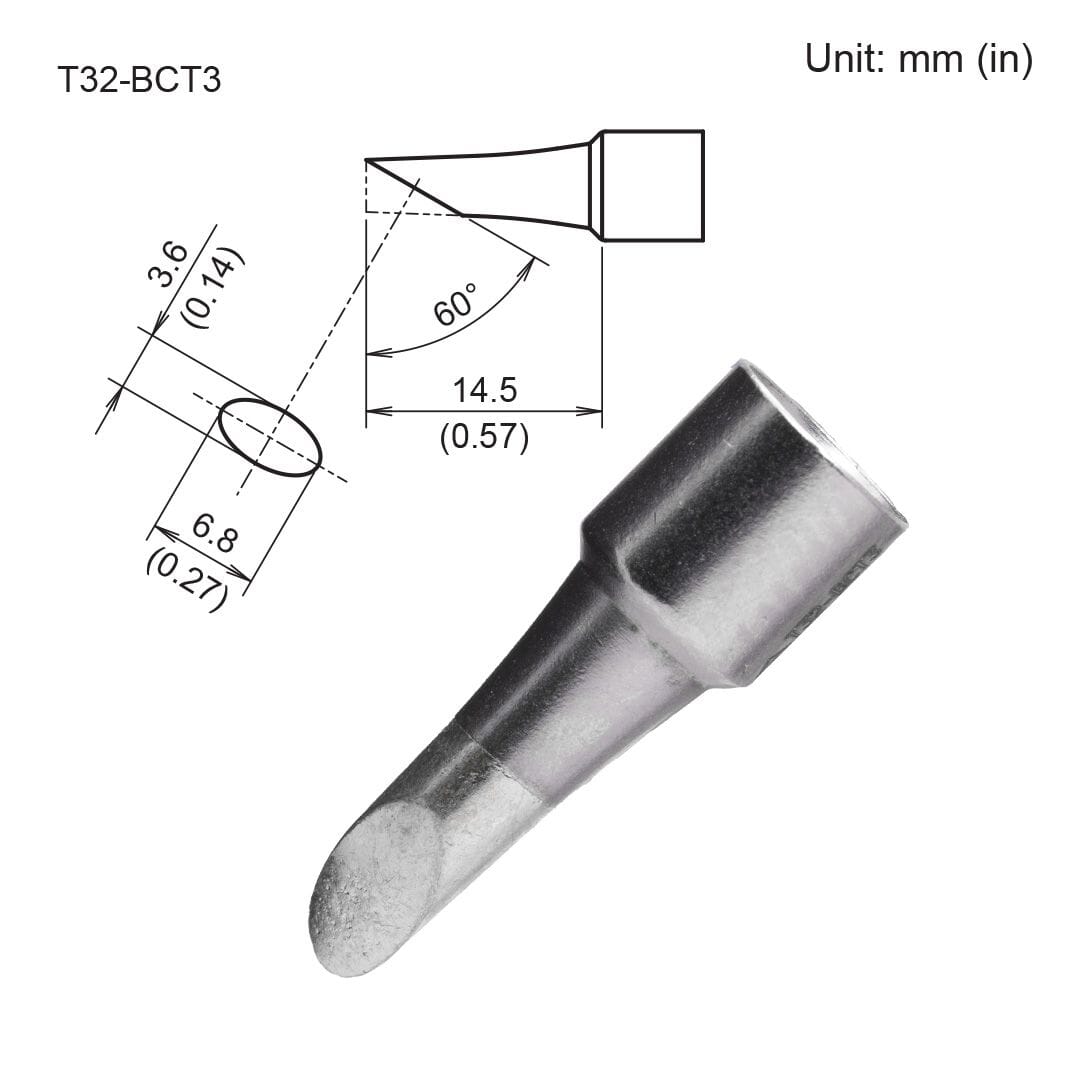 Hakko T32-BCT3 Tip, Bevel 3.6mm/60° x 14.5mm for FX-8806 Soldering – SMT Supplies