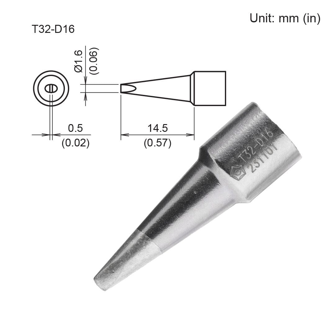 Hakko T32-D16 Tip, Chisel 1.6 x 14.5mm for FX-8806 Soldering Iron – SMT Supplies