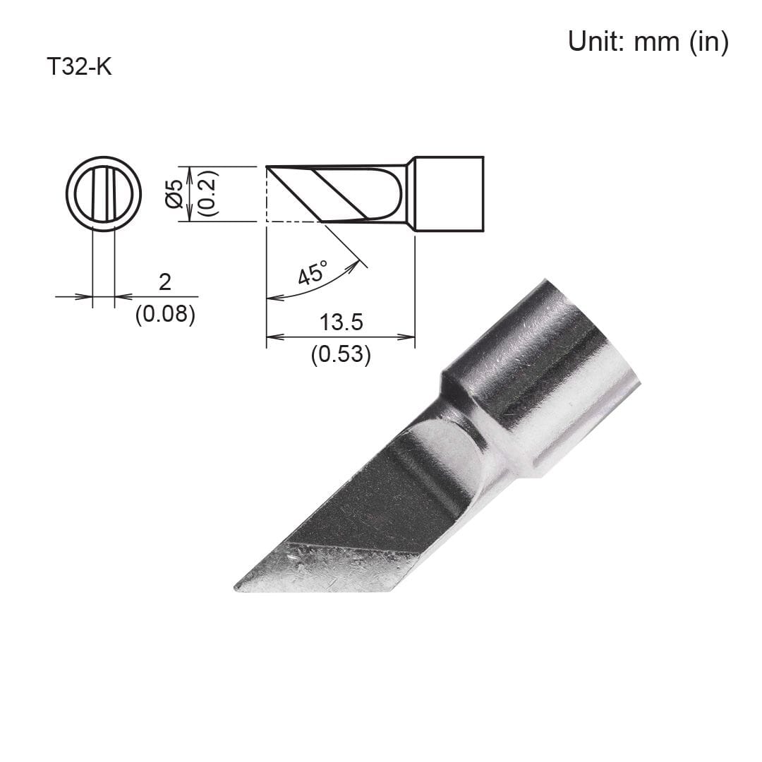 Hakko T32-K Tip, Knife 5mm/45° x 13.5mm for FX-8806 Soldering Iron – SMT Supplies