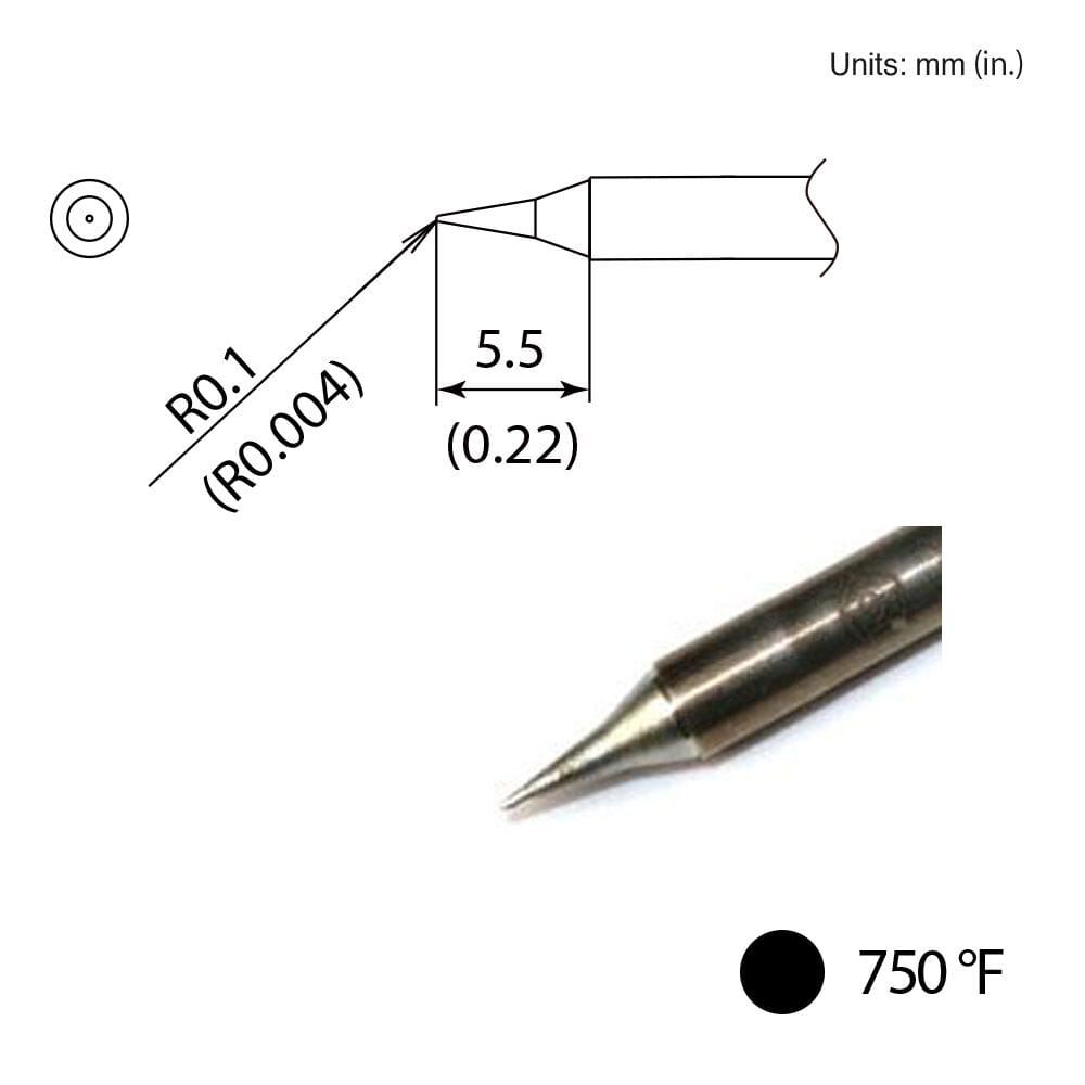 Hakko T35-02I Tip, Conical, 0.1mm Radius x 5.5mm, 750°F, FX-1002 Micro ...