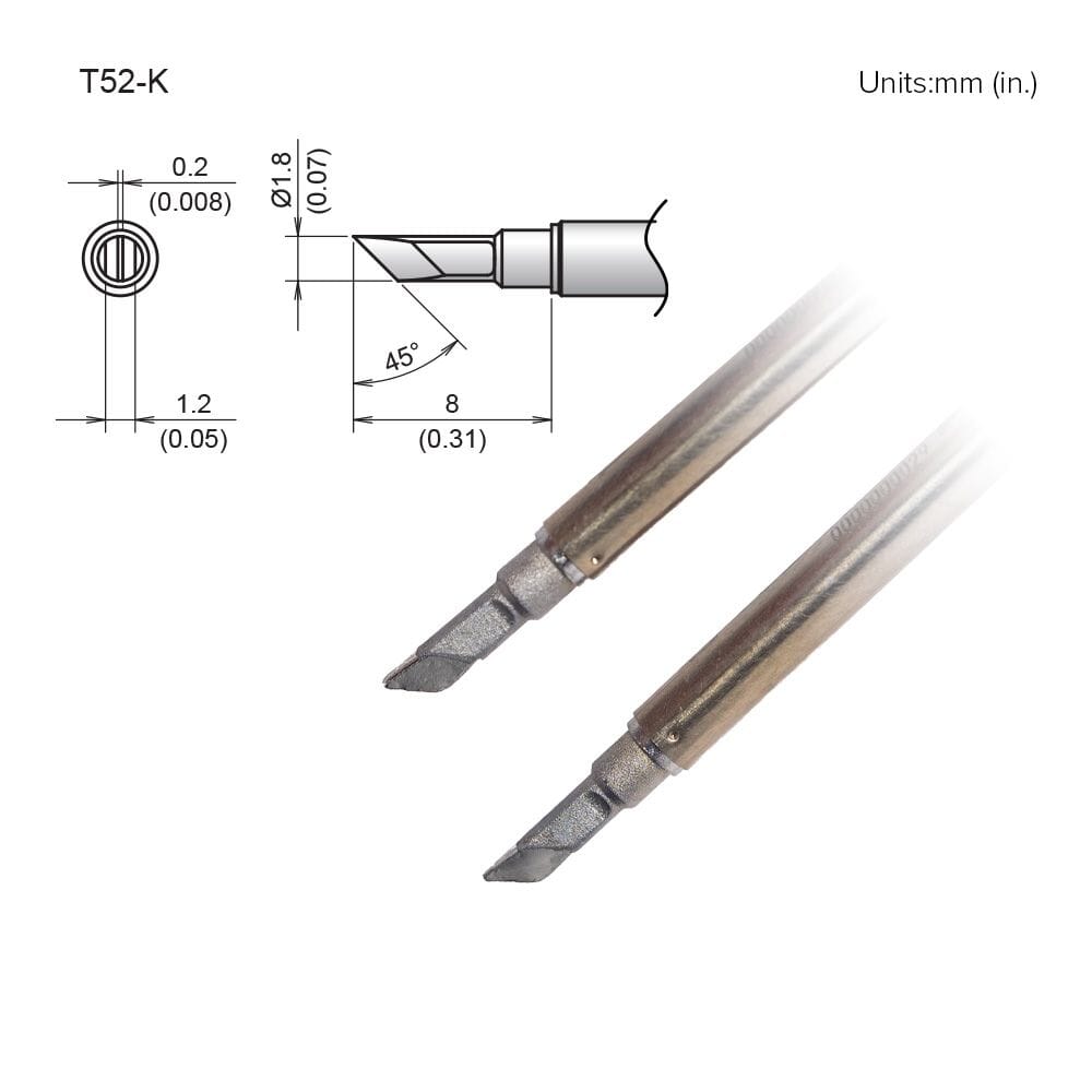 Hakko T52-K Tip, Knife, 1.8mm-45 Degrees, 2pk for FX-9706 Micro Tweeze – SMT Supplies